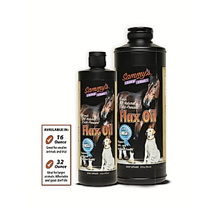 Sammy’s™ Shiny Coat Flaxseed Oil - 100% Pure, Natural Flax Oil, Cold-Pressed, Excellent Source of Omega-3 for Your Furry Friend, for Healthier Skin and Coat of Your Dogs, Cats, Other Pets - 32 Oz