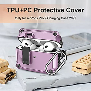 YIPINJIA Case for Airpods Pro 2nd/1st Generation with Lock, PC+TPU Silicone Air pods Pro 2 Case for Men Women, Shockproof Protective Case Cover for AirPods Pro 2/1 with Lanyard & Keychain (Purple)