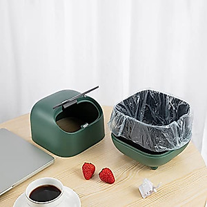 Yuzita Mini Trash Can with Lid Desk Small Plastic Trash Can Countertop Trash Can for Bathroom Dresser, Desk, Office or Coffee Table, with 100 Trash Bags (Green)
