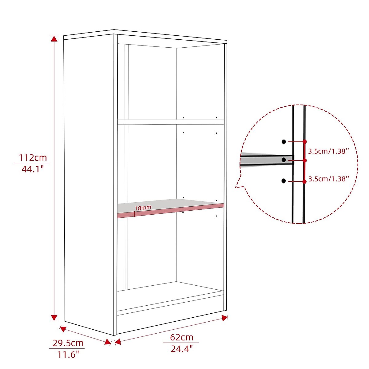 Sunon 3 Shelf Wood Bookcase Freestanding Display Shelf Adjustable Layers Bookshelf for Home Office Library Small Narrow Space (Black, 3-Layers)