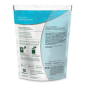 Grab Green 3-in-1 Laundry Detergent Pods, 24 Count, Fragrance Free, Plant and Mineral Based, Superior Cleaning Power, Stain Remover, Brightens Clothes