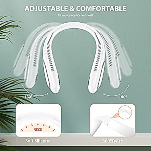 MATEPROX Portable Neck Fan, 4000mAh Battery Operated Bladeless Cooling Fan, 2023 New Wearable Personal Hands Free Fans with 360° Twist 3 Speeds and USB Rechargeable for Indoor, Outdoor, Sports-White