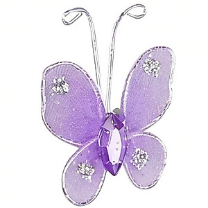 Artibetter 50PCS Wired Mesh Butterfly Glitter Gem Butterfly Craft Decor(Lavender)