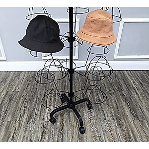 FixtureDisplays 6-Tier Hat Display Rack Free Standing Headwear Wig Rack Metal Floor Rack for Caps, Fits 30 Hats, 22" X 22" X 66" 18164-BLACK