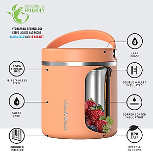Hydrapeak 25oz Stainless Steel Vacuum Insulated Thermos Food Jar | Kids Thermos for Hot Food and Cold Food, Wide Mouth Leak-Proof Soup Thermos for Adults, 10 Hours Hot and 16 Hours Cold (Mango)
