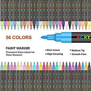 NICETY 56 Colors Acrylic Paint Pens, Acrylic Paint Markers, 0.7mm Extre Fine Paint Pens for Canvas, Rock Painting, Wood, Fabric, Ceramic, Stone, Metal