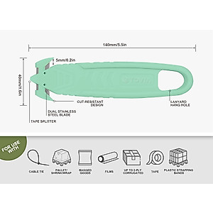 70-Pack Safety Box Cutter, T TOVIA SK2 Stainless Steel Concealed Blade Package Opener with Tape Splitter for Cartons, Cardboard, Wrap, Straps, Film (30 Green, 20 Pink, 20 Yellow)