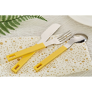 ANNOVA Silverware Set 20 Pieces Stainless Steel Cutlery Color Block Handle Modern Style Flatware - 4 x Dinner Knife; 4 x Dinner Fork; 4 x Salad Fork; 4 x Dinner Spoon; 4 x Dessert Spoon (Yellow)