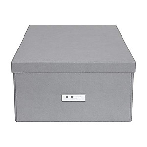 Bigso Katrin Collapsible Storage Box | Photo Storage Box with Labelframe for Easy Identification | Simple Assembly without Tools | Decorative Storage Boxes with Lids | 13.5″ x 17.6″ x 7.2″ | Gray