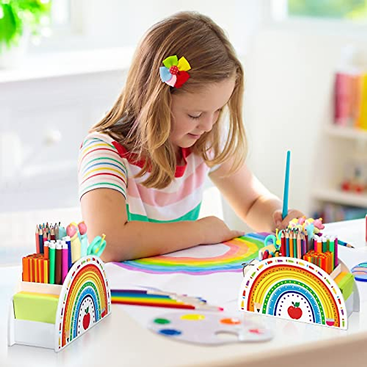 Funrous Wooden Rainbow Pencil Holder Pen Holder Teacher Appreciation Gifts from Students Pencil Organizer Brushes Makeup Brush Crayon School Teacher Supplies for Kids Girls