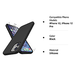 CellEver Silicone Case for iPhone 12, 12 Pro Slim Fit [2 Tempered 9H Glass Screen Protectors Included] Shockproof Phone Cover with [Soft Microfiber Lining] - Black
