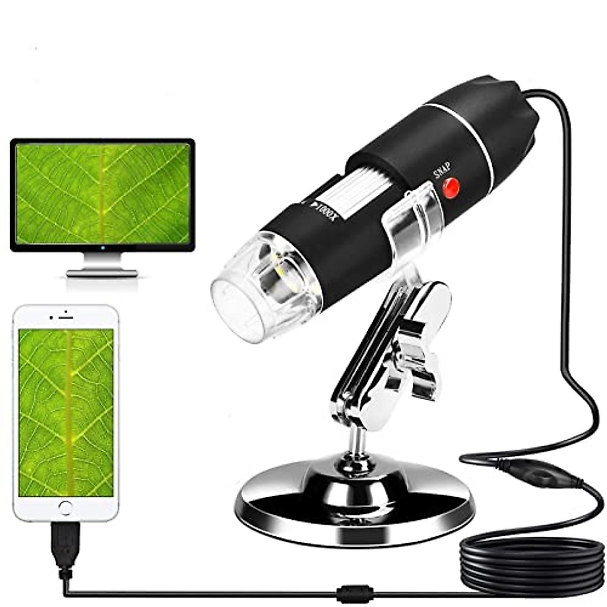 USB Microscope, 40X-1000X Digital Microscope 3 in 1 PCB Microscope Camera Magnification Endoscope Camera Portable Microscope, Metal Stand for Windows 7/8/10, Mac, Android with OTG, Linux
