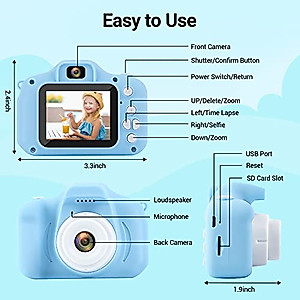 Kids Camera for Boys HOMHOW Toddler Camera for Girls Boys Children, Selfie Camera Kid Toys Christmas Birthday Gift Age 3 4 5 6 7 8 9 Year, 2inch IPS Screen with 32GB SD Card Blue