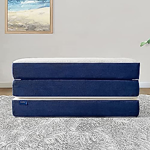 Molblly 3 inch Memory Foam Tri Folding Mattress, Portable Trifold Mattress Topper with Breathable & Washable Cover, Foldable Guest Bed for Camping, Small Twin - 25”x 75”x 3”