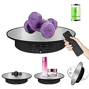 ZLMONDEE Remote Spinning Rotating Display Stand ,Motorized Rotating Turntable Platform Lazy Susan with Mirror 7.87inch/17.6lb Load for Photography Products (Black)