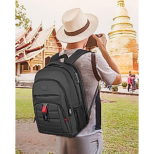 Anti Theft Travel Backpack for Men, 17 Inch Laptop Backpack with USB Charging Port & Lock, Large TSA Water Resistant Lockable Lightweight Casual Daypack College Business Work Computer Bag, Black