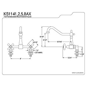 Kingston Brass KS1141AX Heritage Bridge Kitchen Faucet, 8-3/4-Inch, Polished Chrome