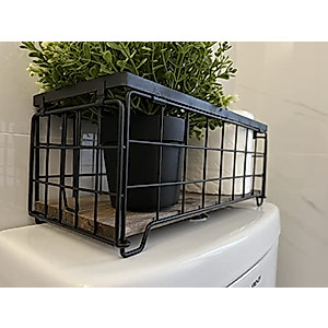 Metal Wire Storage Basket Bin for Toilet Paper, Coffee Pod cups, Towel, Shampoo, Toilet Tank Tray Decor Box, Kitchen basket for Countertop Cabinet Laundry, Bathroom Basket Toilet Tray- Black SHIN·YIK
