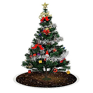 Dream Bay Christmas Tree Skirt,﻿Golden Sparkling Christmas Tree Mat for Xmas Party Decoration 30x30 Inches