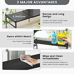 WOCHUANGSI 1pc Small Narrow Tall Shelf for Windowsill Kitchen Organizer Stackable Shelves Bathroom Sill Thin Shelves for Narrow Spaces Counter Top Racks (Black, L13.6-24.4'' * W8.3'' * H9.4'')