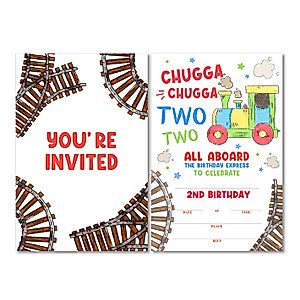 Cute Chugga Chugga Two Two Train 2nd Birthday Party Invitations with Envelopes Set of 20 Train 2 Years Old Second Birthday Party Invites Fill in Blank