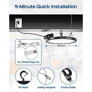 JACKYLED LED High Bay Light 150W Garage Light, 21,000LM 5000K with US Plug Shop Light，UFO High Bay Light with 6ft Cable for Gym Workshop Factory Warehouse Barn (Pack of 4)