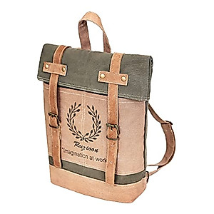 Ruzioon Upcycled Canvas & Cowhide Leather Roll Backpack, Canvas & Cowhide Leather Backpack for Men’s and Women’s, Canvas & Cowhide Leather Travel Backpack, Canvas Weekend backpack