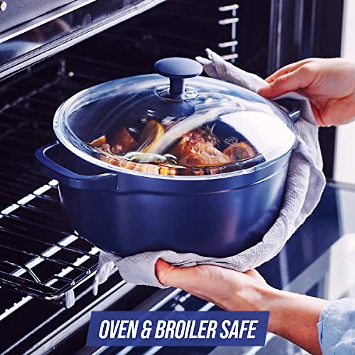 Blue Diamond Cookware Diamond Infused Ceramic Nonstick, 4.5QT Dutch Oven with Glass Lid, Lightweight Design, PFAS-Free, Dishwasher Safe, Blue