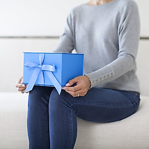 Hallmark 7" Gift Box with Lid and Paper Fill (Blue) for Hanukkah, Christmas, Holidays, Father's Day, Birthdays, Baby Showers and Graduations