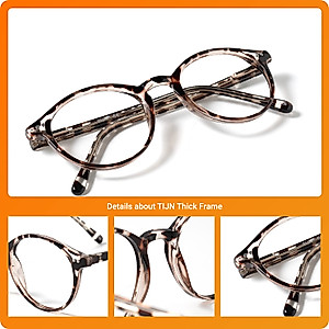 TIJN Blue Light Blocking Glasses Men Women Vintage Thick Round Rim Frame Eyeglasses(Marble Tortoise)