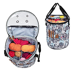 Teamoy Knitting Tote Bag, Yarn Storage Crochet Bag Organizer for Knitting Needles, Yarn, Unfinished Projects, Crochet Hooks, and Other Supplies, Dandelion