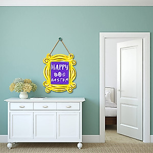Happy Easter and Eggs Sign Welcome Large Hanging Sign Door Decor with Rope for Easter Party Garden, Yard Spring Home Decorations