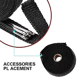 AICEL Exhaust Heat Wrap Roll, Heat Insulation Wrap Tape for Exhaust Pipes, 2" x 50' Fiberglass Heat Shield Tape with 6 Stainless Steel Locking Ties, Compatible with Car Motorcycle and More