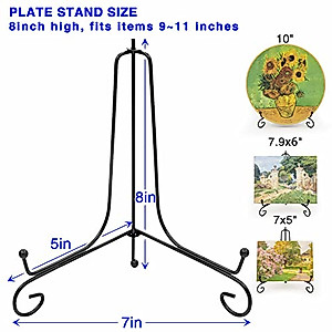 Qiannhee Plate Stands for Display (5 Pcs,8 inch) and Silver Floating frame (1 Pcs, 8x10), Picture Frame Hold 8x10in 6x8in 5x7in Photo for Tabletop, Glass Finish, Metal Stand Frame