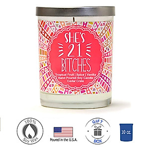 She's 21 | Tropical Fruit, Spice, Vanilla | Luxury Scented Soy Candles | 10 Oz. Jar Candle | Made in The USA | Decorative Aromatherapy | 21st Birthday Gifts for Her | 21st Birthday Gift Ideas