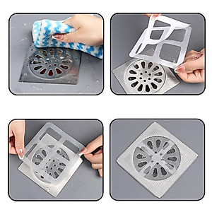 20PCS Shower Drain Cover Hair Catcher, 4" X 4" Shower Drain Mesh Stickers, Bathroom, Laundry, Bathtub, Kitchen, Sink, for Catches Hair & Debris