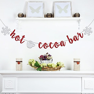 Hot Cocoa Bar Banner, Hot Chocolate Bar Decorations, Hot Cocoa Bar Decorations, It’s Cold Outside Bar Sign, Wintertime Holidays Christmas Party Decor Red Silver