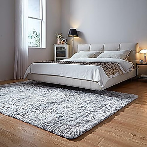 Grozoken Area Rug 5x7 Fluffy Soft Shaggy Rug Non-Slip Plush Rug for Living Room, Bedroom Rug, Indoor, Kids Room, Playroom, Light Grey