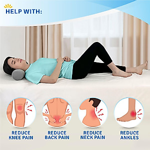 Healthex Cervical Neck Roll Pillow, Memory Foam Pillow, Cylinder Round Pillow, Pain Relief Neck Pillows for Sleeping Support, Removable Washable Cover (Grey)