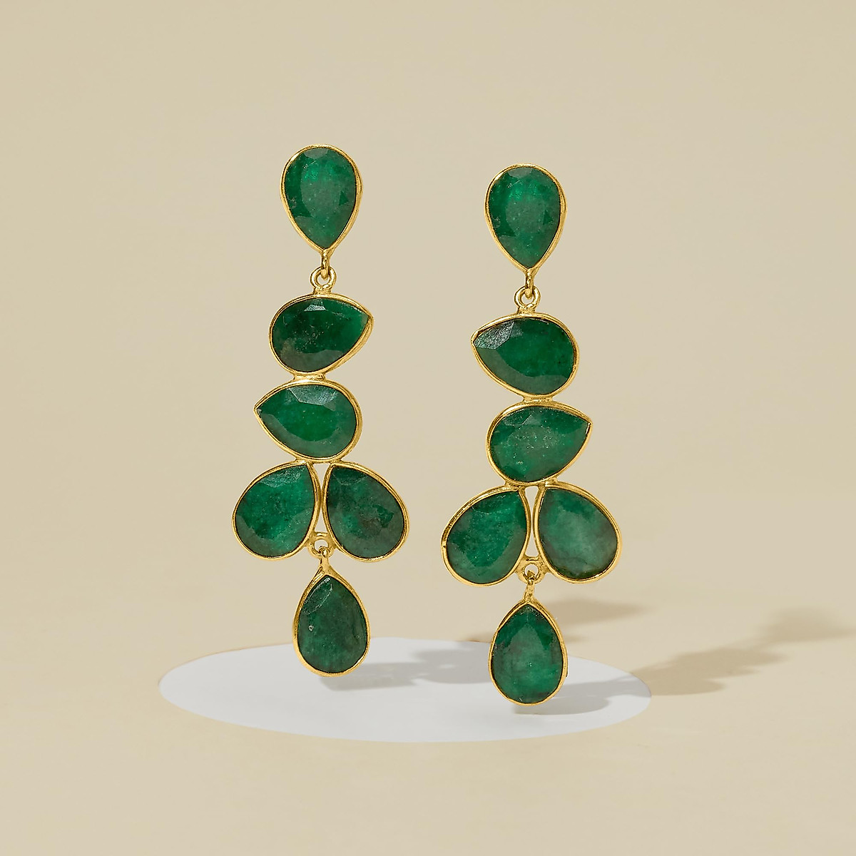 Ross-Simons 22.68 ct. t.w. Emerald Drop Earrings in 18kt Gold Over Sterling
