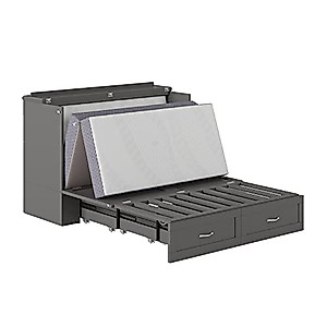 AFI, Hamilton Murphy Bed Chest with 6 inch Memory Foam Folding Mattress, Built-in Charging Station and Storage Drawer, Full, Grey