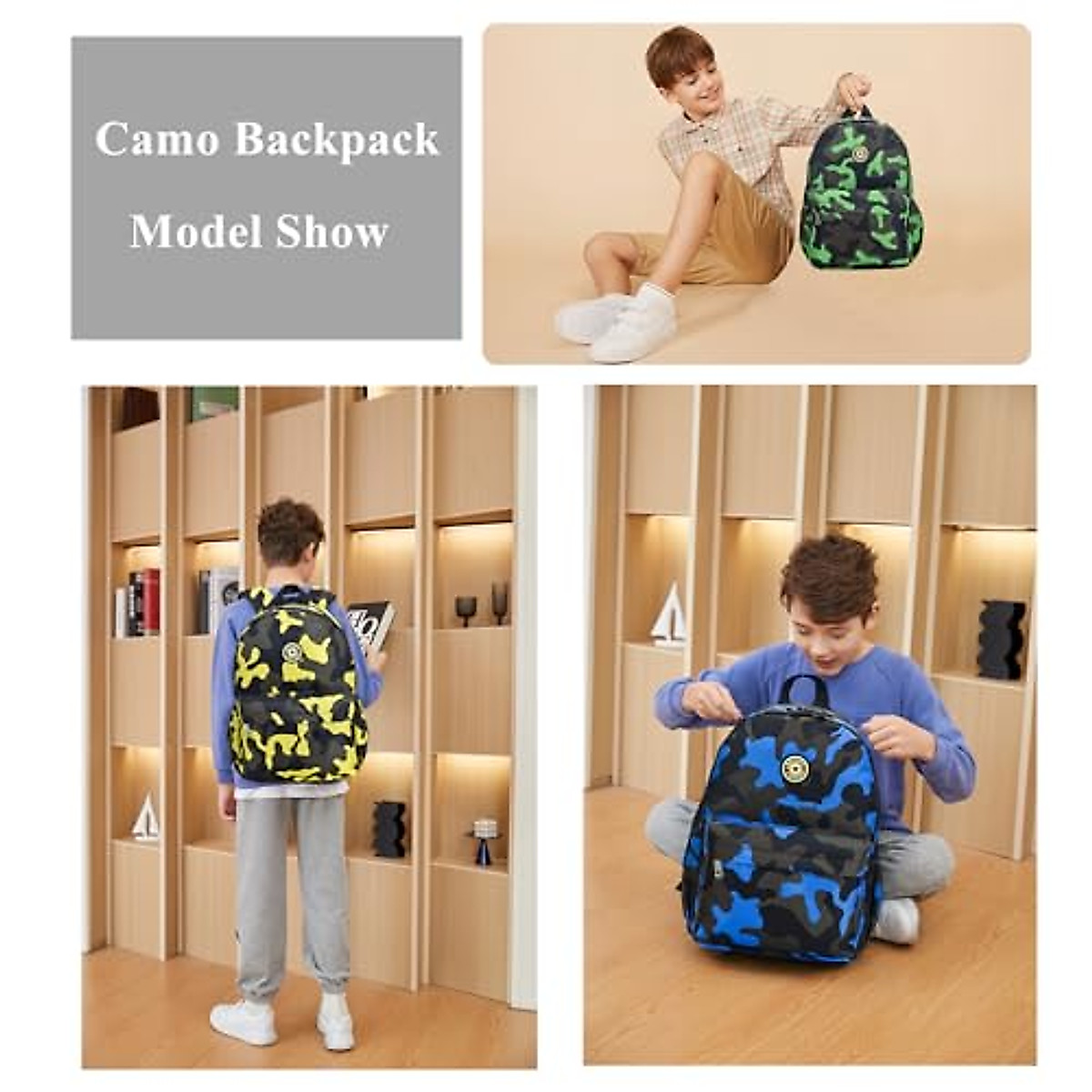 Armbq Kids Backpack for Boys Camo Print Elementary School Bag Preschool Daypack Outdoor Kindergarten Bag