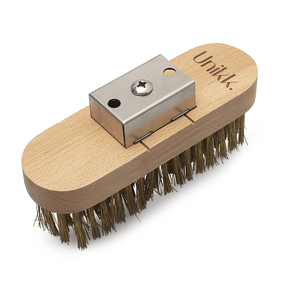 Unikk. Pizza Oven Brush with Scraper – 35” Long Adjustable Heavy Duty Aluminum Handle - Brass Bristles Brush for Pizza Stone with Grater and Screwdriver