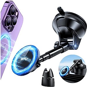 2024 Upgraded for Magsafe Car Mount【True Military-Grade 360°Suction Cup】 Handsfree Powerful Magnetic Cell Phone Holder for Car Dashboard Windshield for iPhone 15 14 Pro Max Mini,Black
