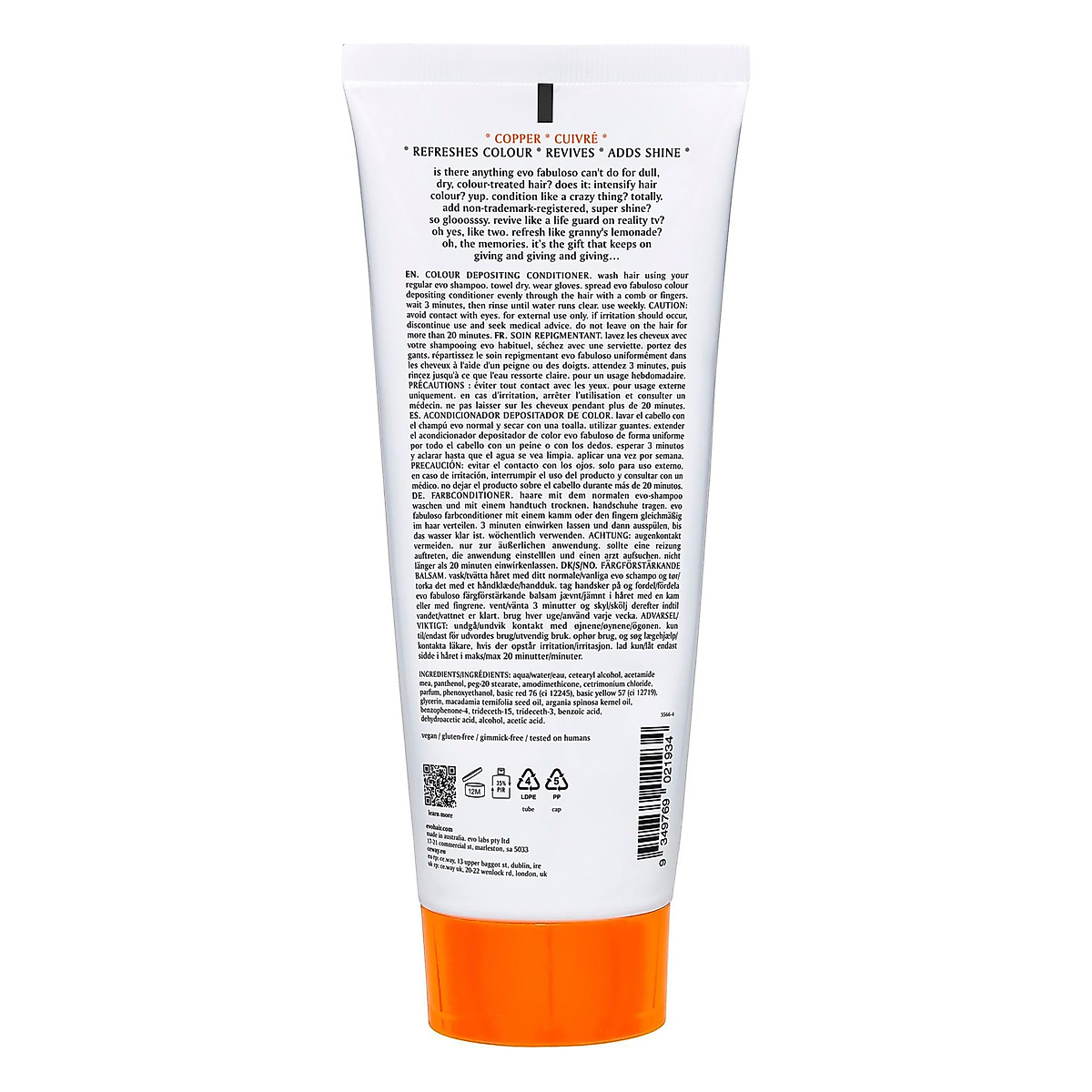 Evo Fabuloso Copper Color Depositing Treatment - Color-Treated Hair Conditioner - Helps Maintain Color Depth, Tone & Shine - 220ml / 7.5fl.oz