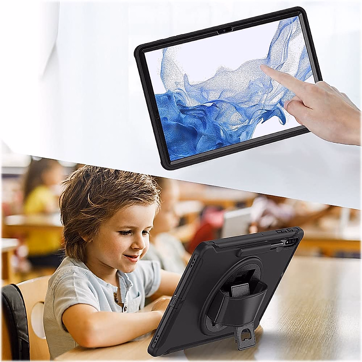 SaharaCase Protection Hand Strap Series Case Cover for Samsung Galaxy Tab S8 Ultra (2022) [Shockproof Bumper] Heavy Duty Rugged Protection Antislip Integrated Kickstand - Black