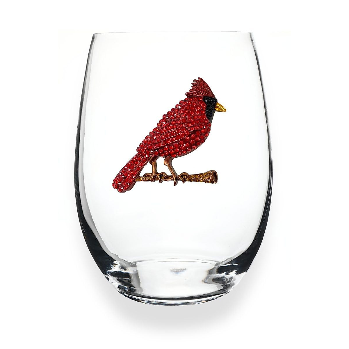 THE QUEENS' JEWELS Cardinal Jeweled Stemless Wine Glass, 21 oz. - Unique Gift for Women, Birthday, Cute, Fun, Not Painted, Decorated, Bling, Bedazzled, Rhinestone