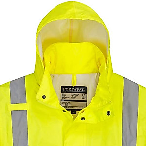 Portwest UH445 Men's Classic Raincoat Waterproof Hi Vis Reflective Long Rain Jacket ANSI Class 3 Yellow, Large