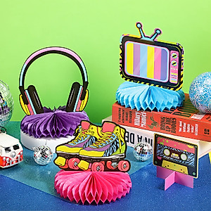Pasimy 16 Pcs 80s Themed Honeycomb Centerpieces, 1980's Hip Hop Party Favors Retro Birthday party Table Toppers Centerpiece Photo Booth Props Decorations for Nostalgic Party Rock Hippie Party Supplies