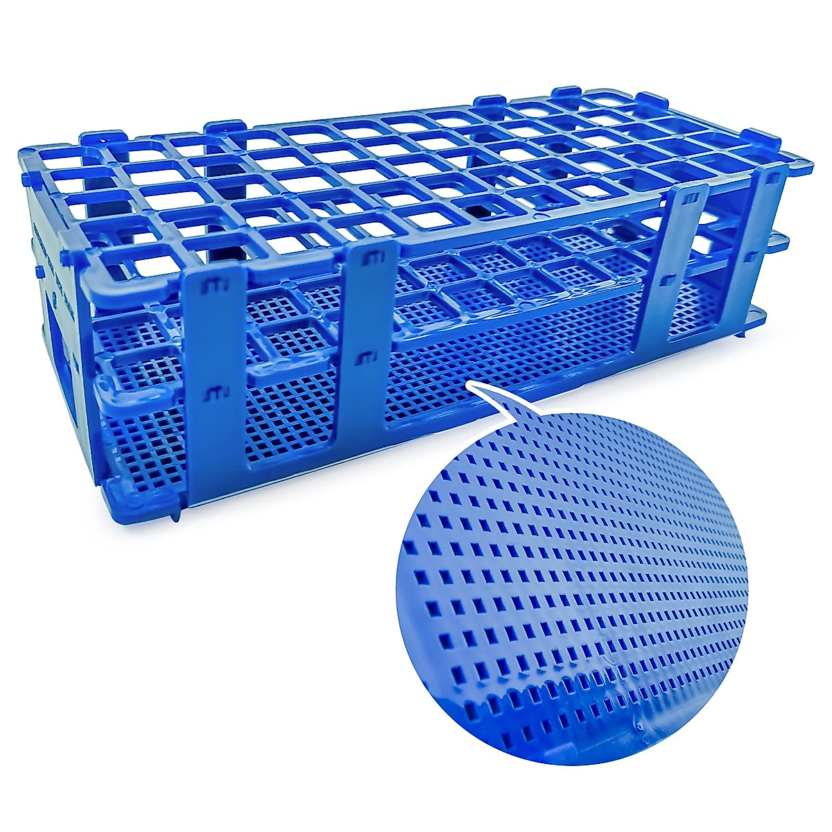 krngcwc 3 Packs Plastic Test Tube Rack, 60 Holes Lab Test Tube Rack Holder for 16mm Test Tubes, Blue, Detachable (60holes)